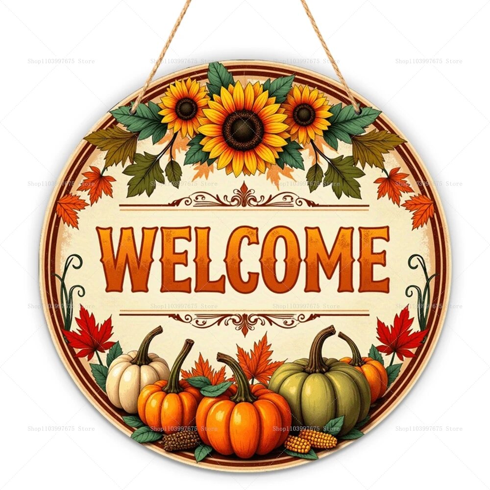 Осенний декор "Welcome" с подсолнухами и тыквами, Style 1