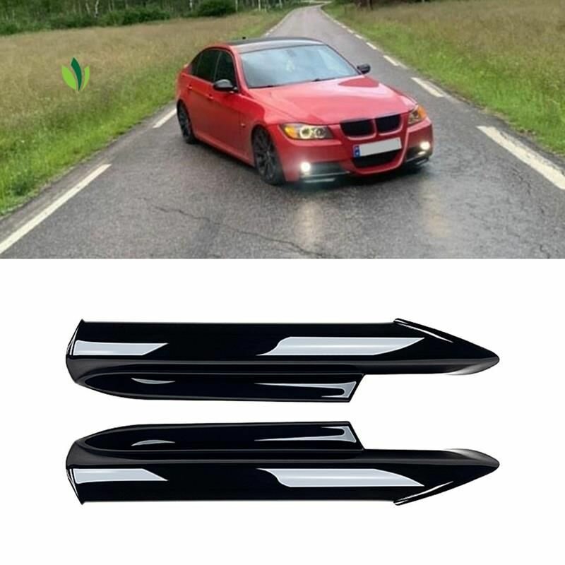 Сплиттеры/накладки на передний бампер для BMW 3 серии E90 E91 320i 330i 2005-2008 — черные, комплект левая+правая