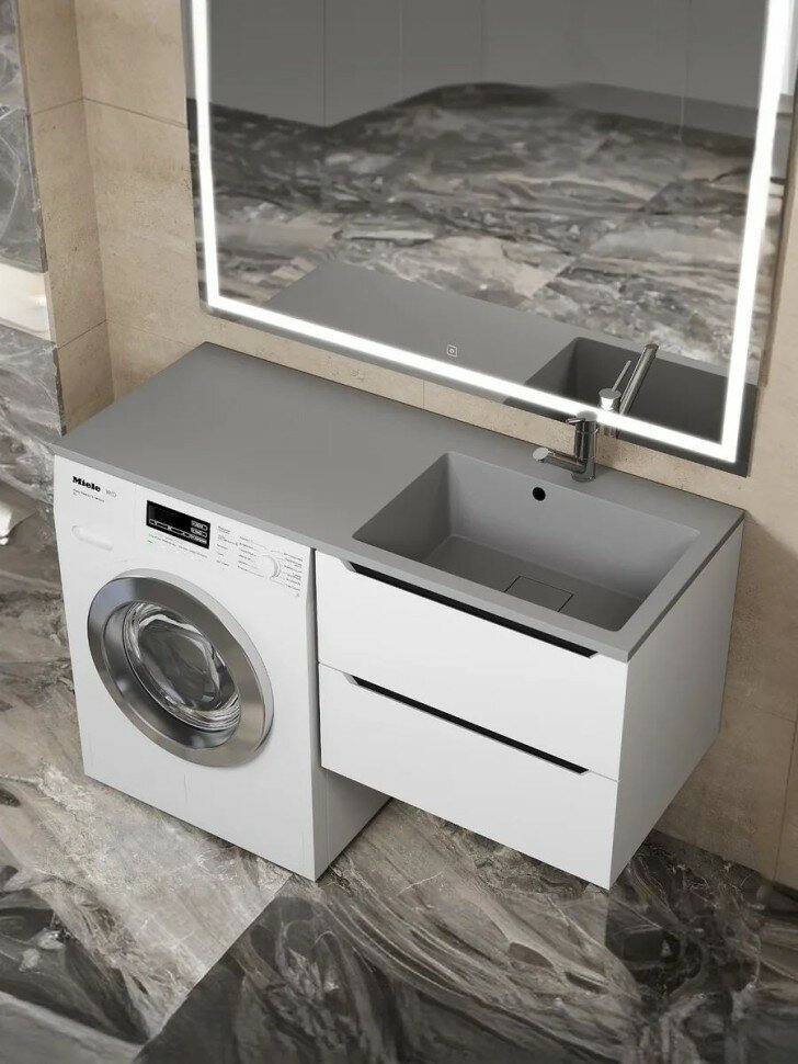 Раковина над стиральной машиной Uperwood Cosmos Quartz 120 см, правая, крыло слева, серый шелк