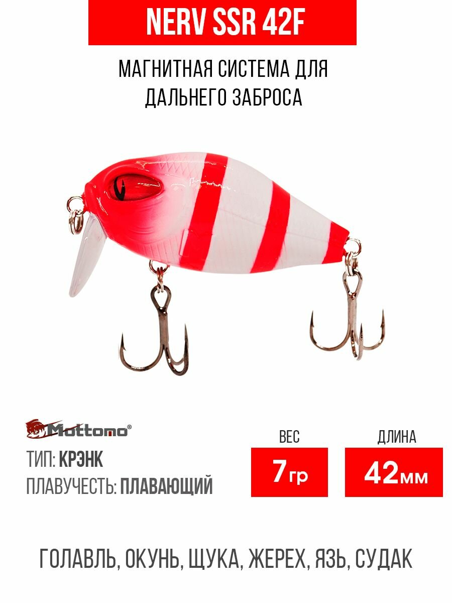 Воблер для рыбалки Mottomo Nerv SSR 42F 7g крэнк плавающий для спиннинга. Приманка на щуку форель окуня жереха голавля
