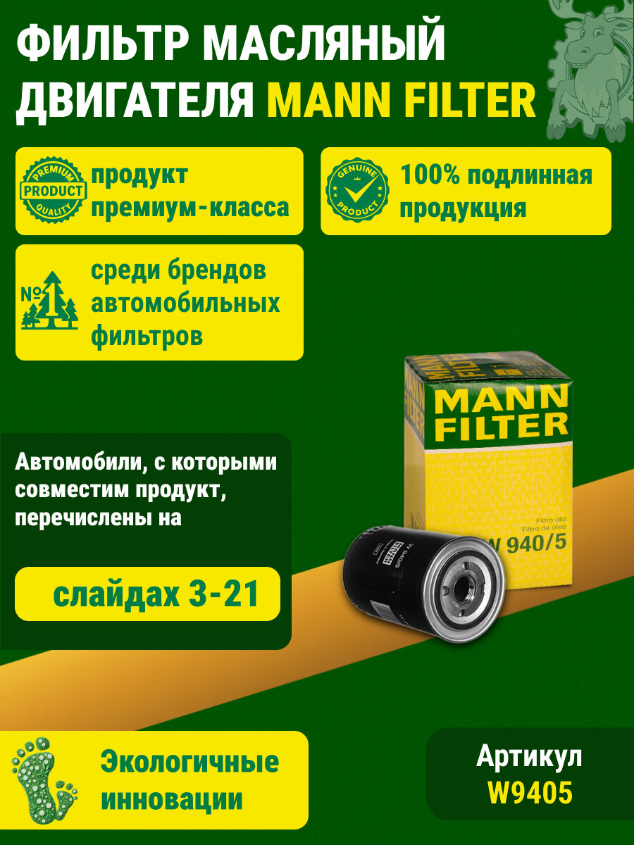 Фильтр масляный двигателя MANN (W9405)