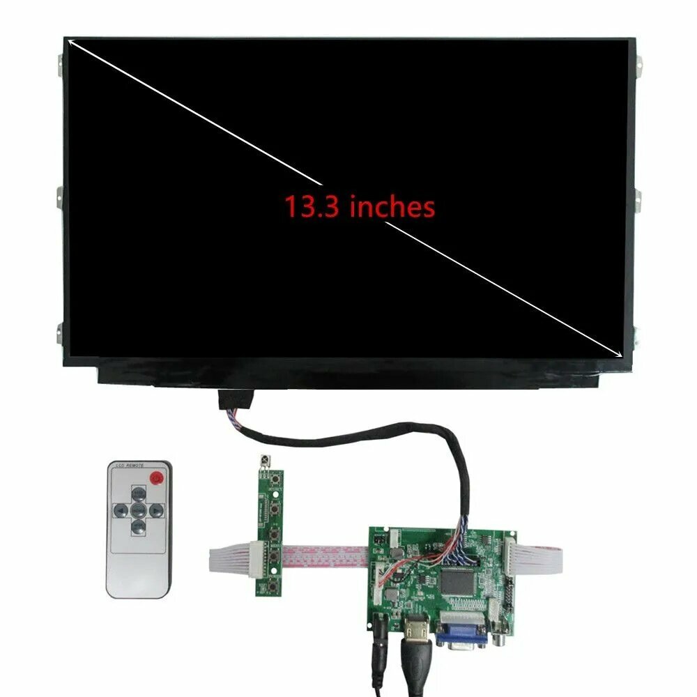 Графический экран 13.3 дюйм 1600*900 LCD дисплей AV, VGA, HDMI Входы контроллер драйвер портативный монитор Для Raspberry Pi 4/5 и ПК , хаки