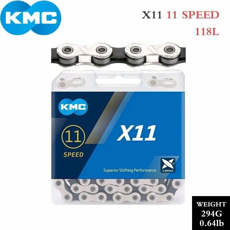 KMC X11, велосипедная цепь, 118 звеньев, 1/2' X 11/118' (серебристо-черный)