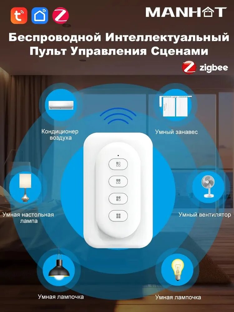 Tuya Zigbee Беспроводной Интеллектуальный Пульт Управления Сценами, 12-сценный переключатель, беспроводное управление умным домом