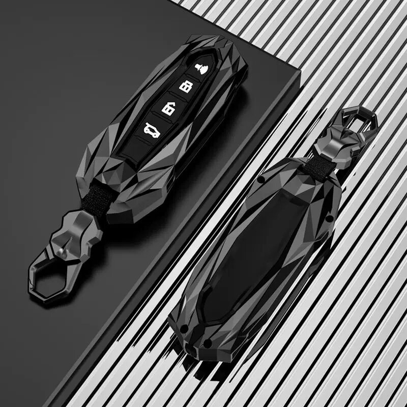 Премиум-ключевой чехол Phantom Armor для Wey VV5/VV6/VV7 - темно-серый с черным оттенком, кристаллическая пряжка,