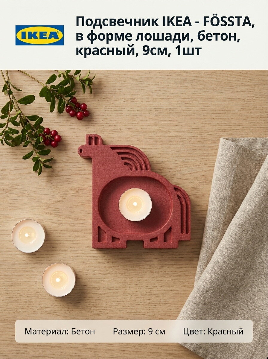 Подсвечник IKEA - FOSSTA, в форме лошади, бетон, красный, 9см, 1шт