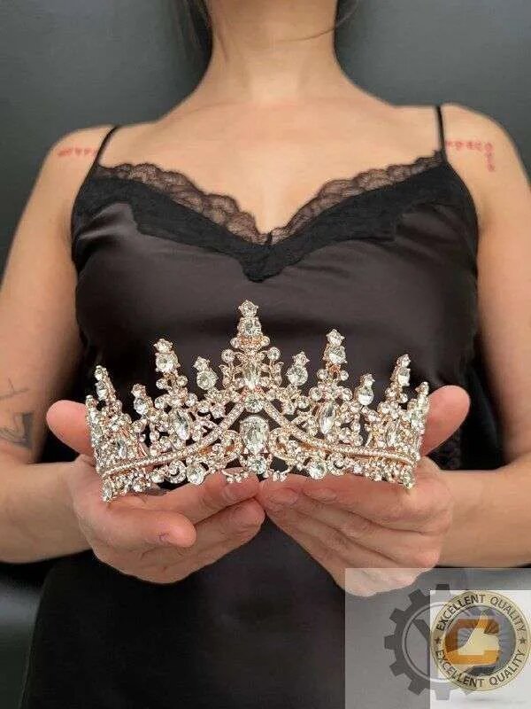 Диадема женская 1 шт. Роскошная корона из металла цвета розового золота со стразами для волос