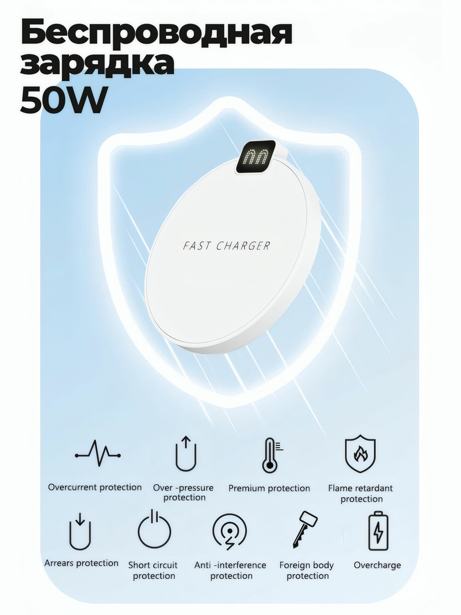 Беспроводная зарядка для iphone и Android 50W