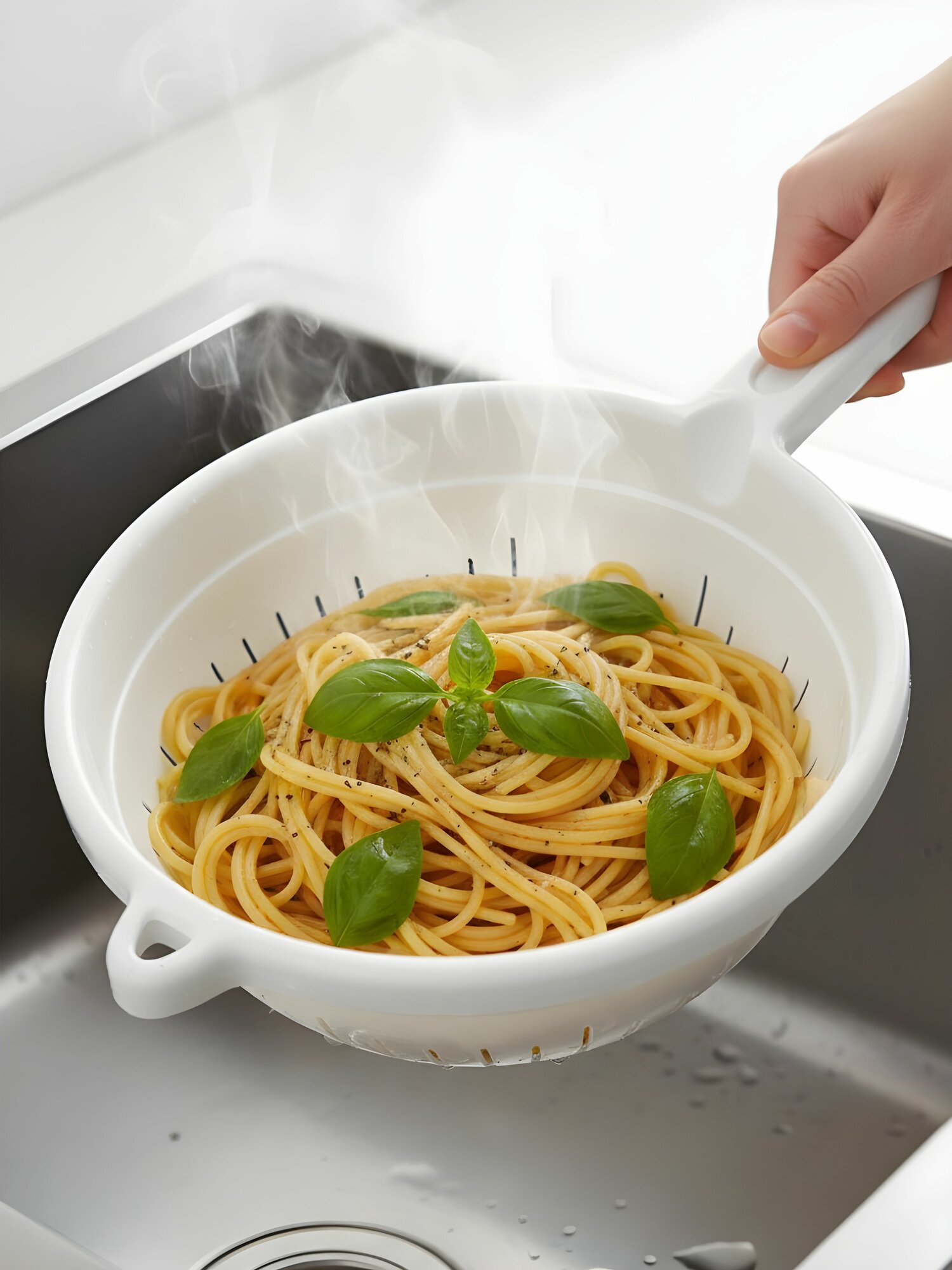 Пластиковая шумовка‑дуршлаг с длинной ручкой, кухонное сито для слива макарон, промывки ягод и овощей