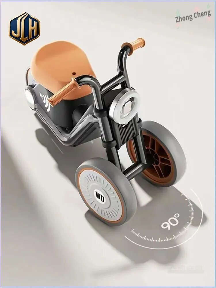 Каталка Детский мотоцикл каталка, коричневый пластик, 3 колеса, для детей 1-3 лет — фото 1