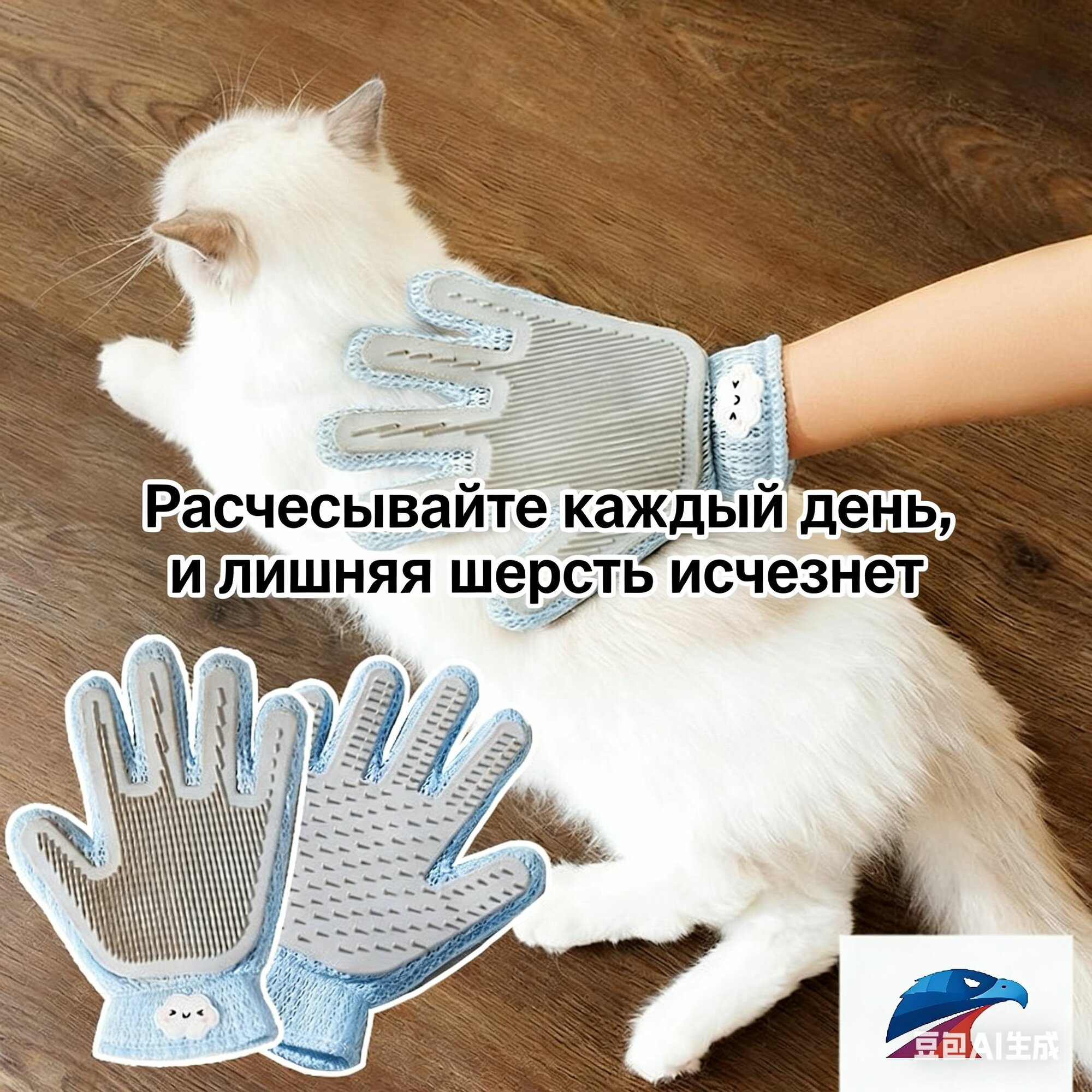 Перчатка для вычесывания шерсти кошек и собак, массажная, силиконовая