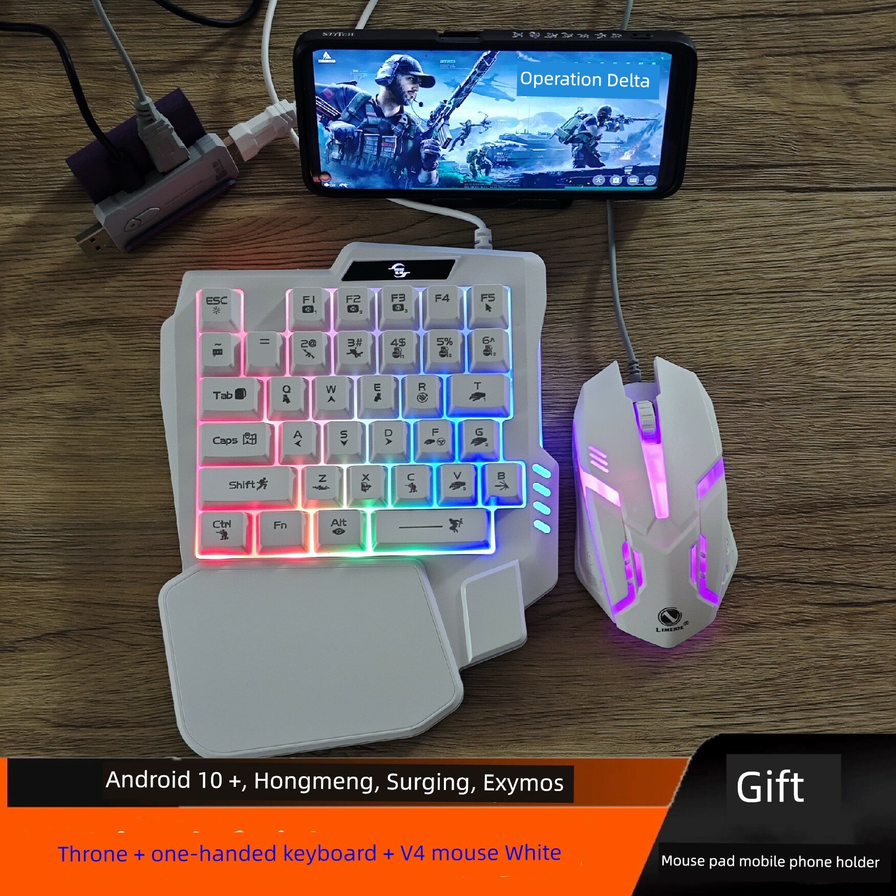 Комплект игрового контроллера X8 Pro с одноручной клавиатурой и мышью V4, белый для ｃａｌｌ of Duty Mobile