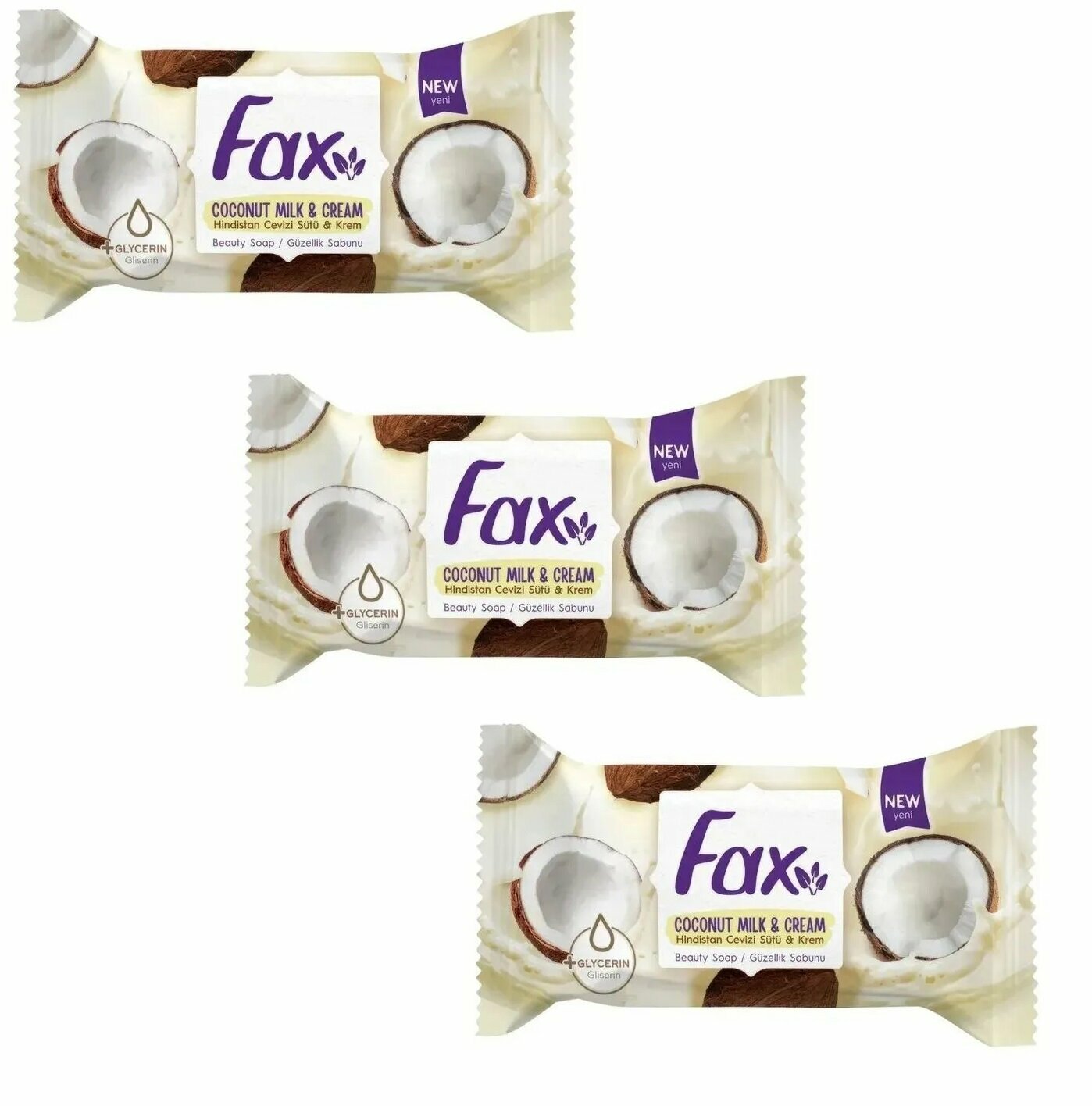Мыло туалетное Fax Крем и Кокосовое молоко, 75г 3шт