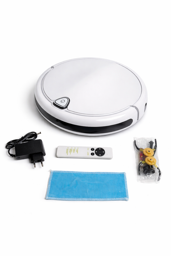 Робот пылесос 6000 Па, сухая и влажная уборка, пульт ДУ, HEPA фильтр, датчики перепада высоты, белый