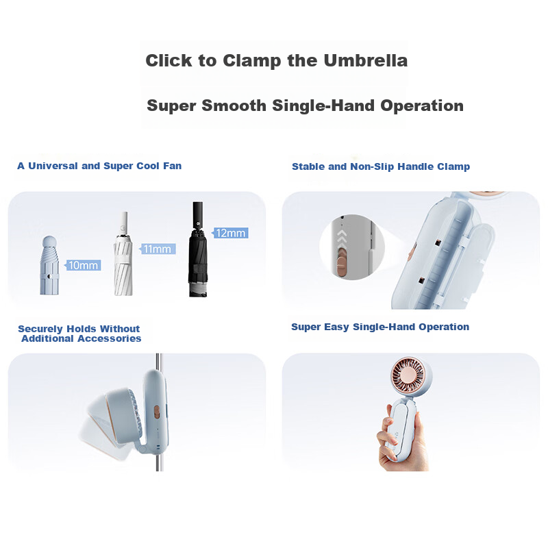 AIRMATE Portable Mini Fan with Umbrella Clip and Handheld Fan, Foldable and Rechargeable, High Speed and Long Battery Life, Lightweight and Energy Efficient Electric Fan UMB1PRO