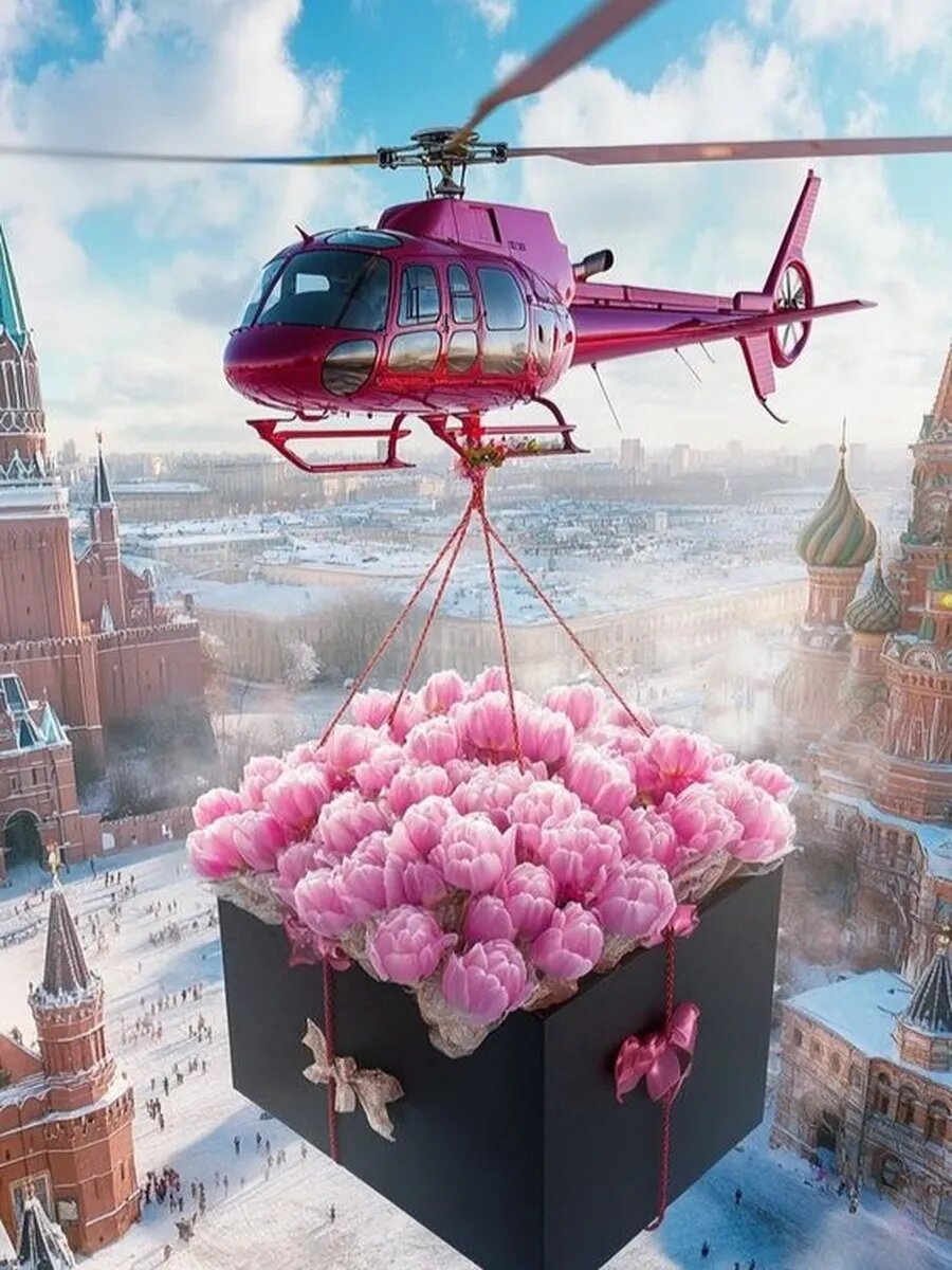 Картина готовая интерьерная на стену Вертолет Букет 40*50 см