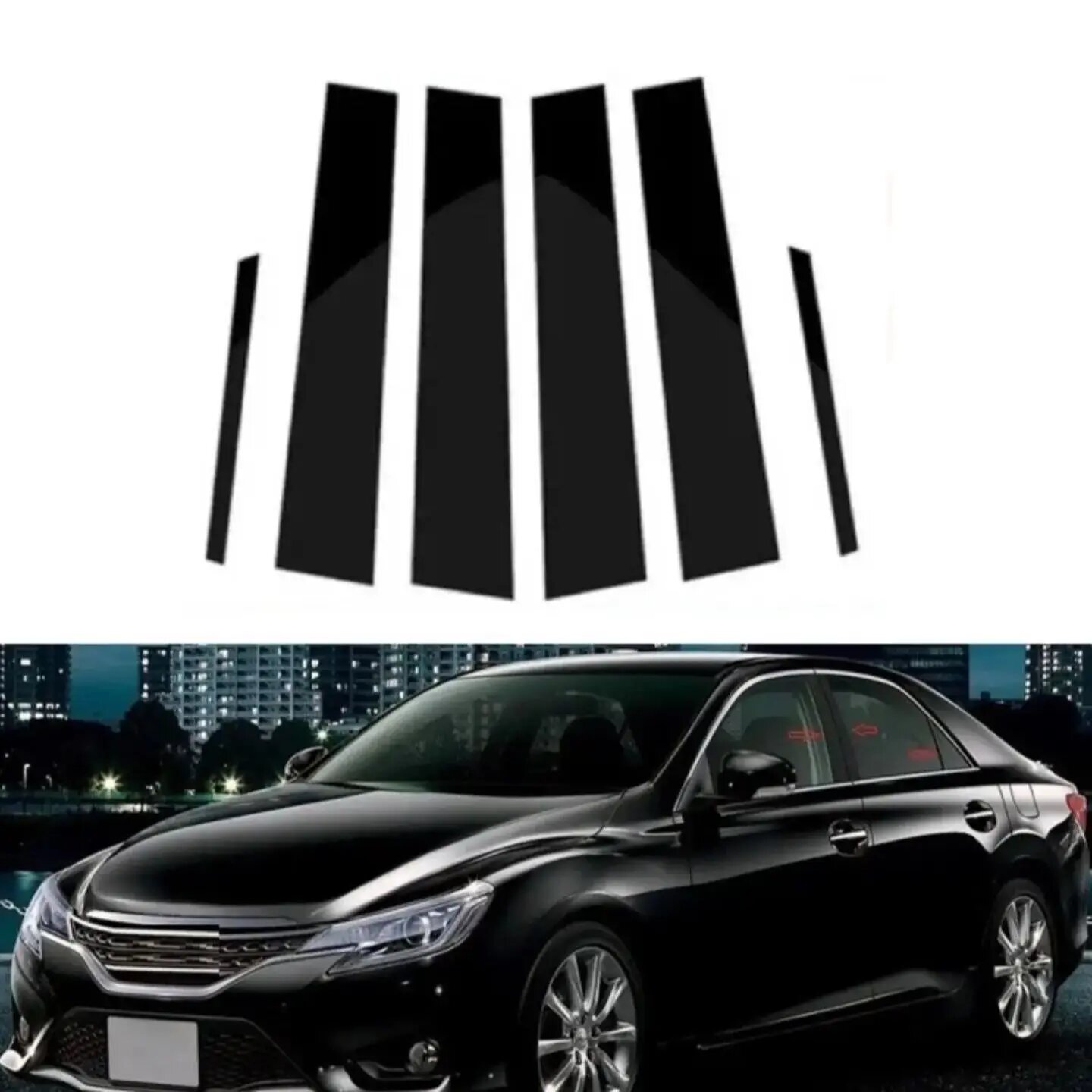 6 шт. глянцевые черные стойки, подходят для Toyota Reiz для MARK X 2010-2016, молдинг на окно, дверь, накладка, внешние аксессуары