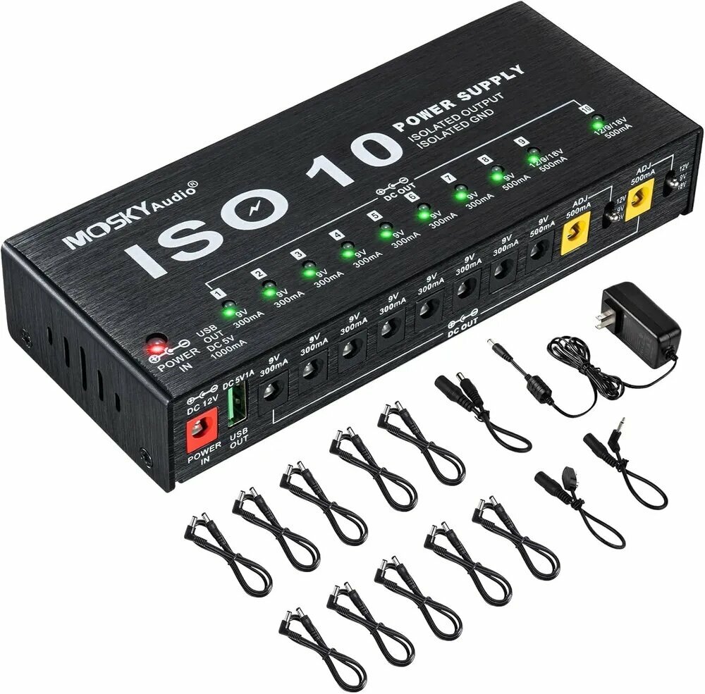 Питание педали гитарных эффектов MOSKY ISO-10, 10 изолированных выходов постоянного тока / 5 В USB-выход, для защиты 9 В 12 В 18 В Аксессуары для гитары