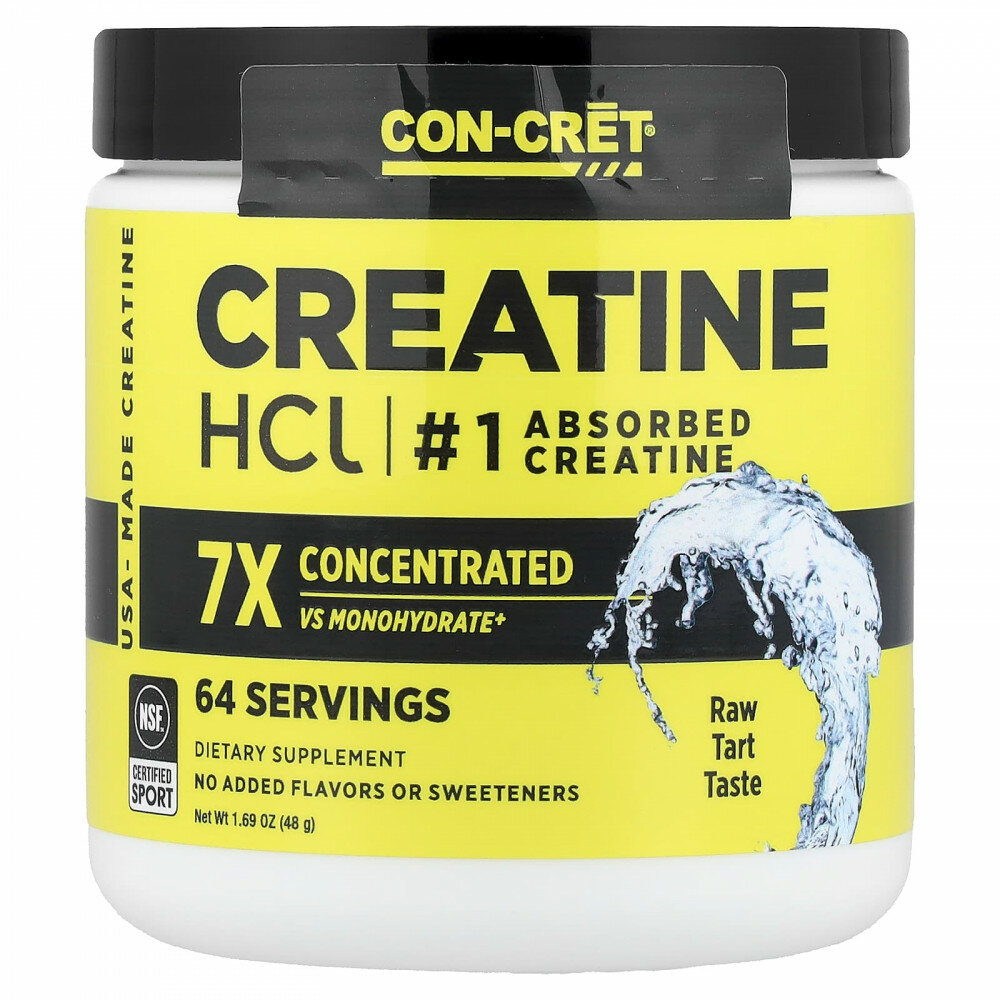 Con-Cret, креатин гидрохлорид, необработанный пирог, 48 г (1,69 унции)