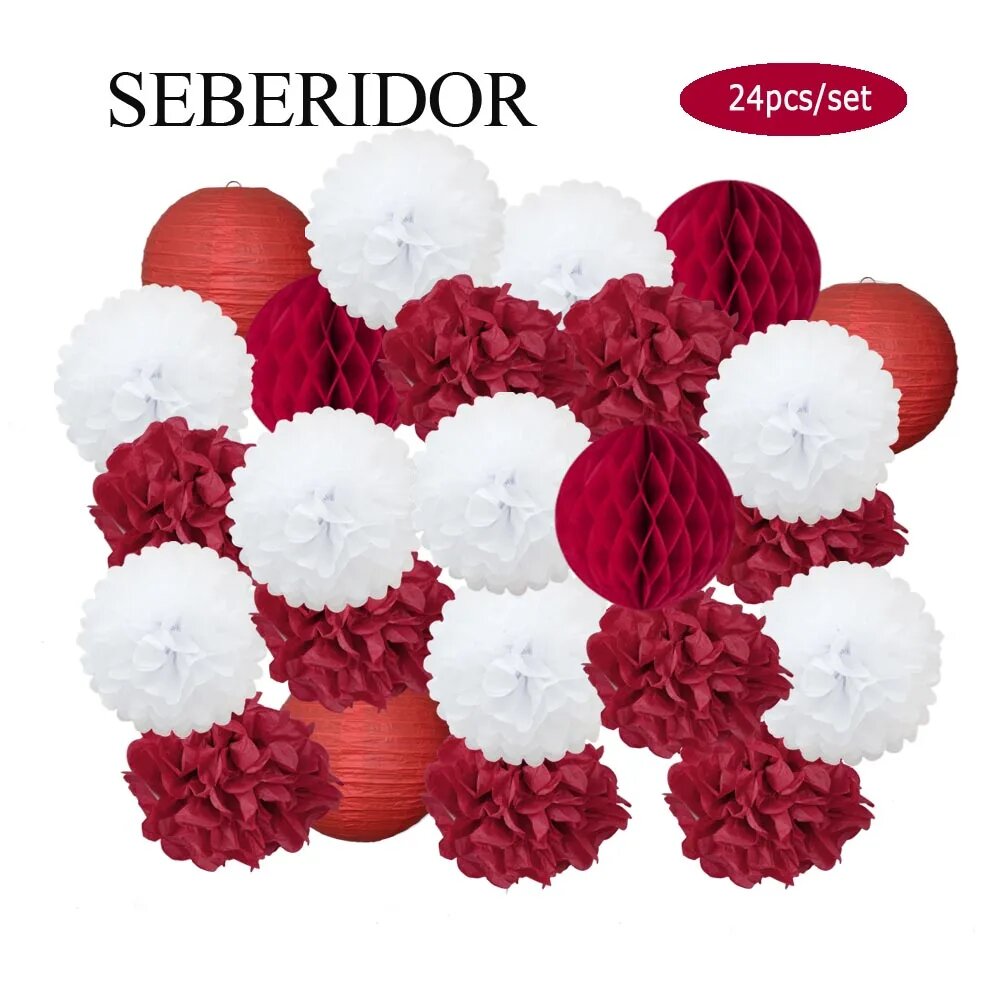 Набор бумажных фонариков SEBERIDOR 24 шт. Red Set, Small-8inch(20cm)