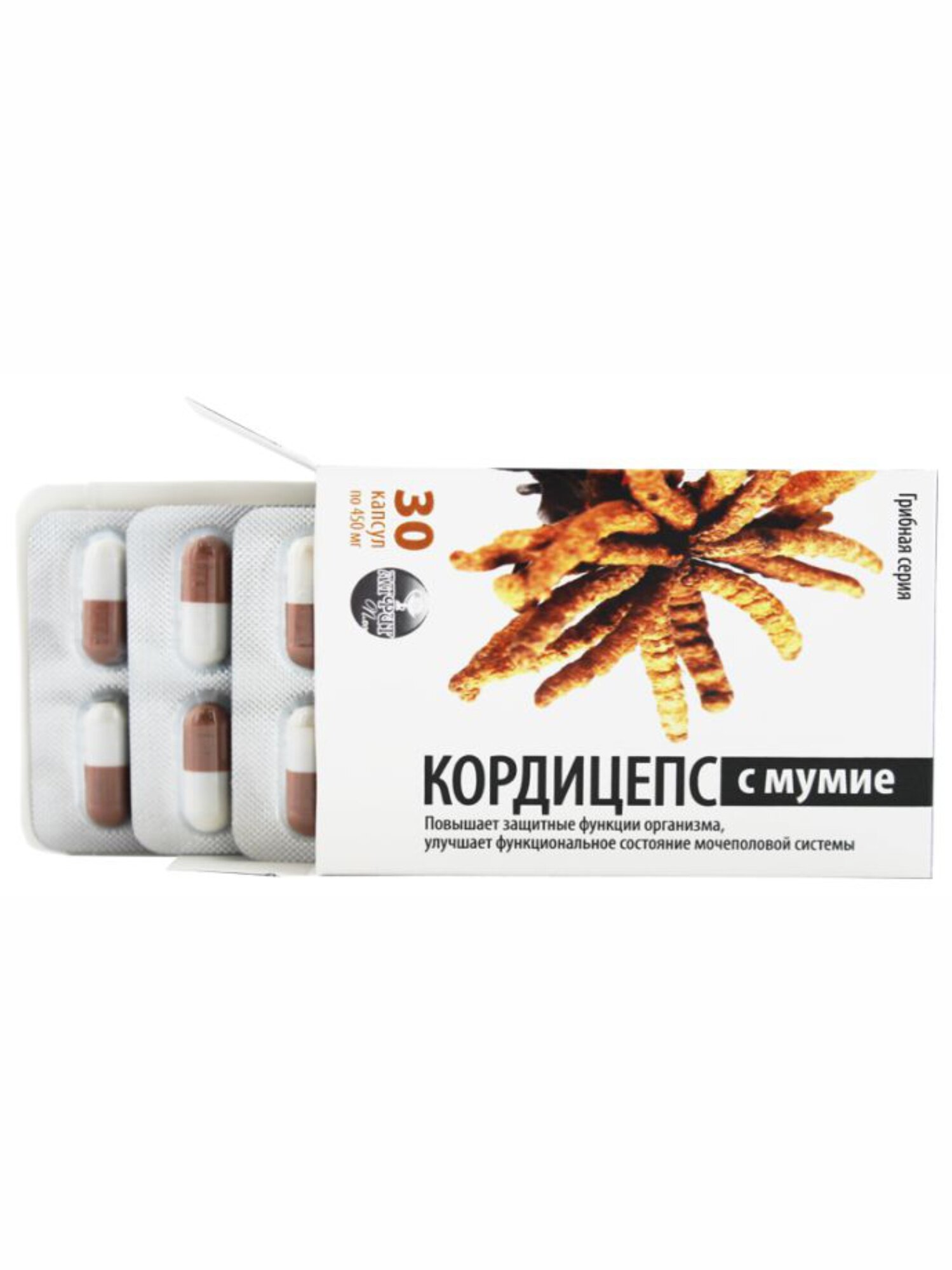 Кордицепс С мумиё для улучшения состояния мочеполовой системы от бренда "Алфит плюс", 30 капсул по 450 мг