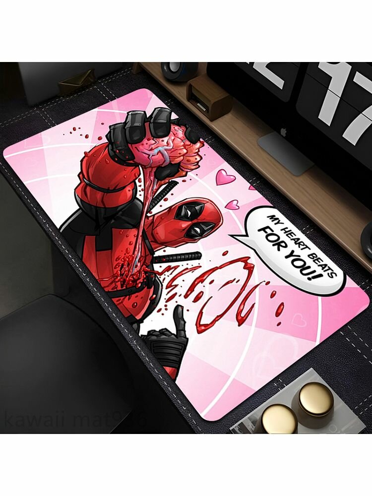 Игровой коврик Deadpool, для клавиатуры и мыши, нескользящий, прошитые края, XXL, нескользящее основание