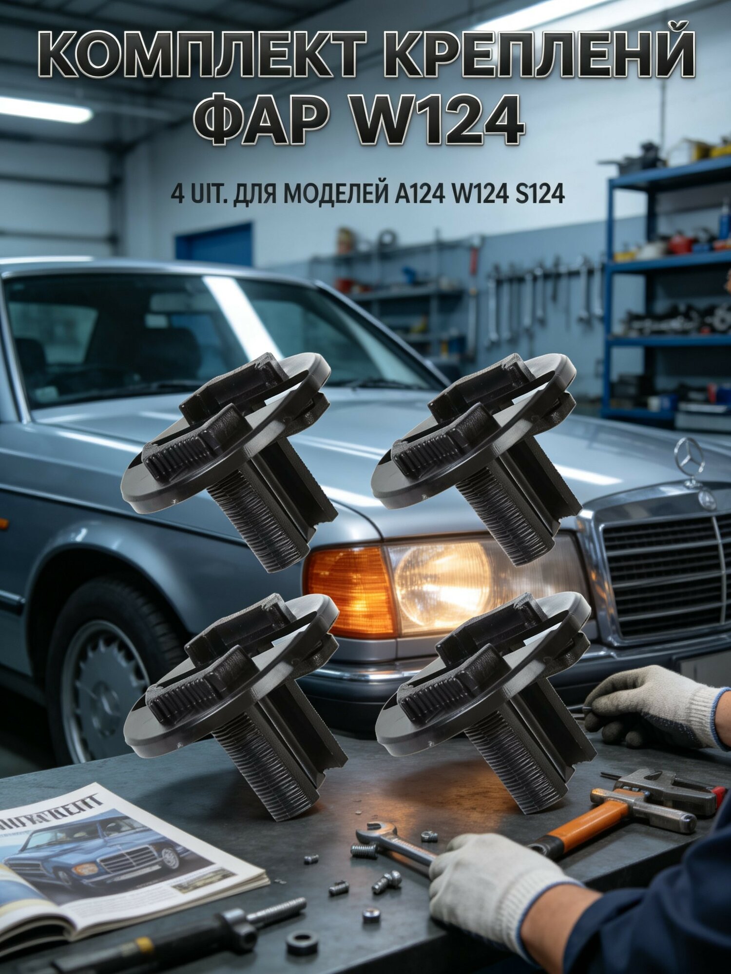 4 шт зажимы для фар A1248210520 для Mercedes-Benz W124 A124 S124, комплект креплений фар с номером детали A1248210520