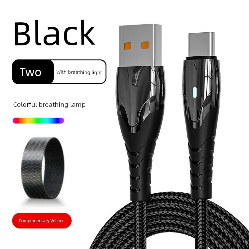 Совместимый с OPPO USB-C кабель для быстрой зарядки 100 Вт, длина 1 метр, черный цвет, две штуки для мобильных телефонов