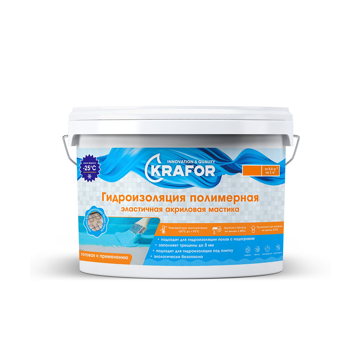 Гидроизоляция Krafor эластичная, акриловая, полимерная, 14 кг 3561