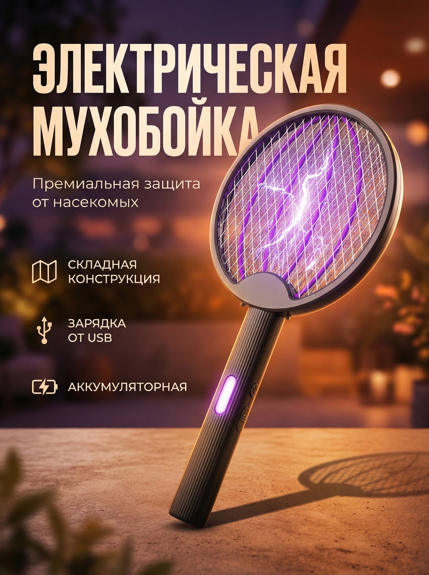 Мухобойки электрические, с встроенным аккумулятором, против москитов, отпугивание и уничтожение насекомых