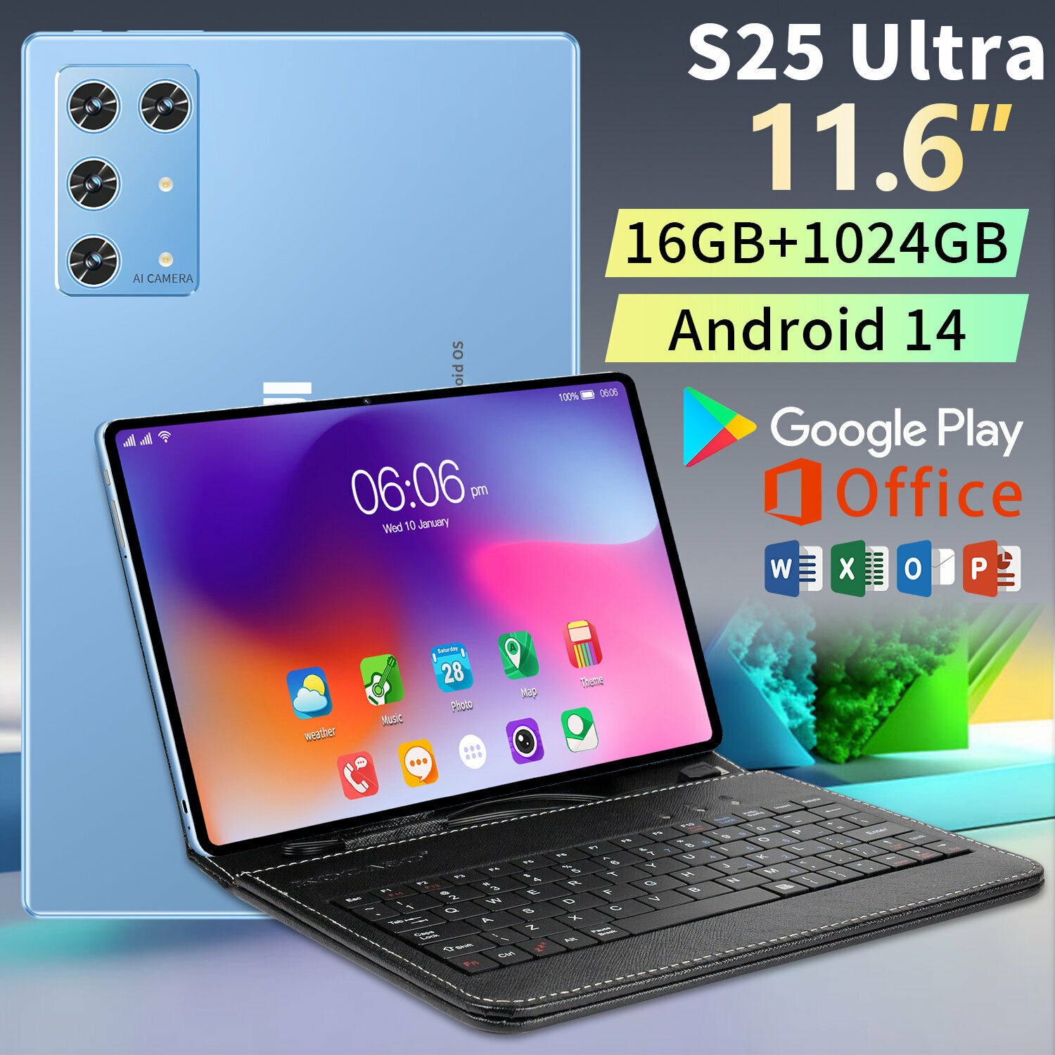 Планшет S25 Ultra, 11,6", Android 14, 16ГБ +1ТБ, синий(Удвойте эффективность работы