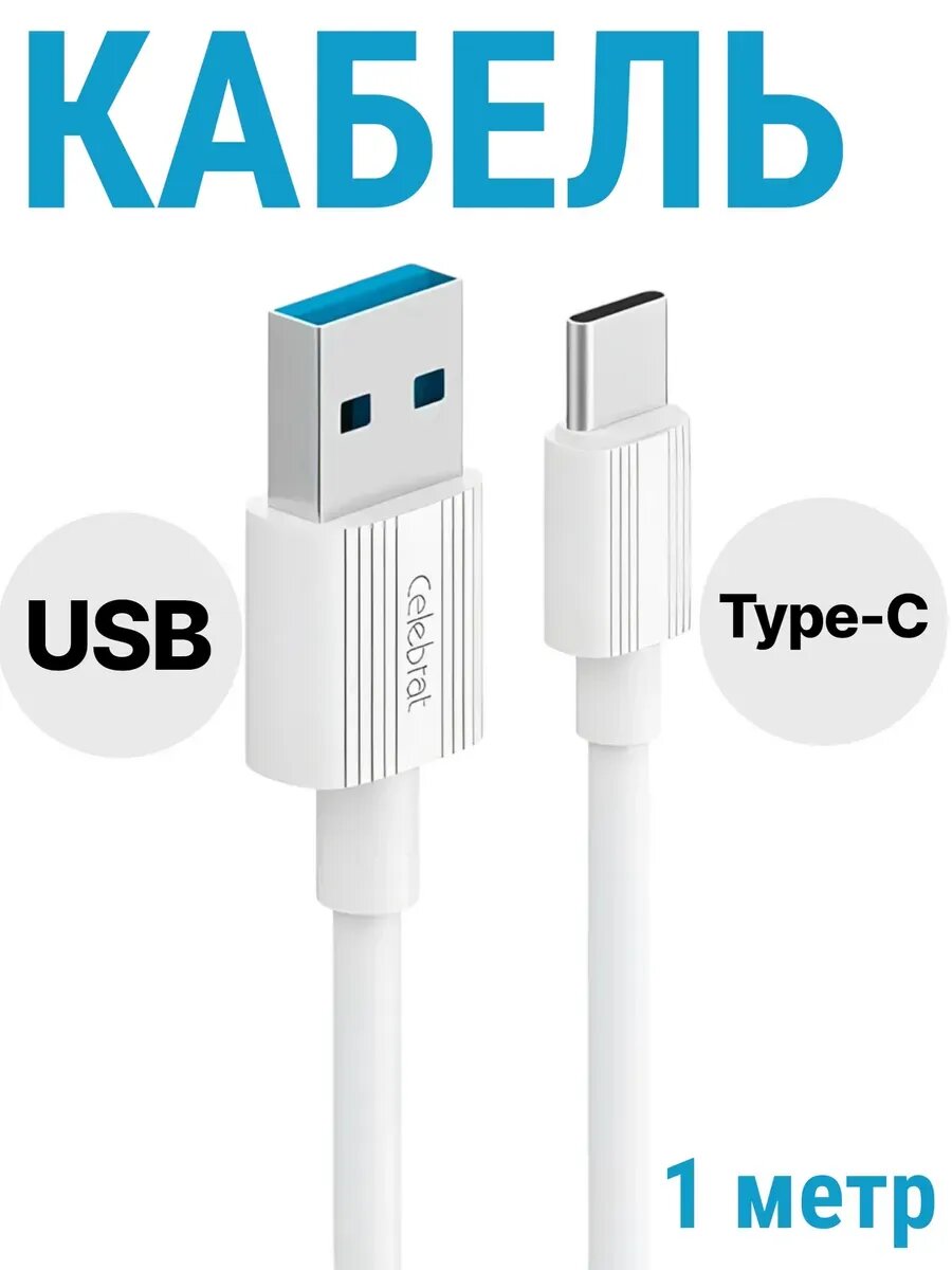 Кабель для зарядки Celebrat CB-09 Type-C, USB, длина 1 м, белый