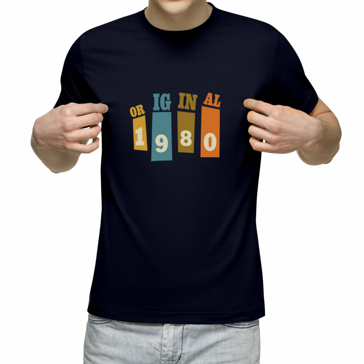 Мужская футболка «1980 год рождения, original» (темно-синий, 2XL)