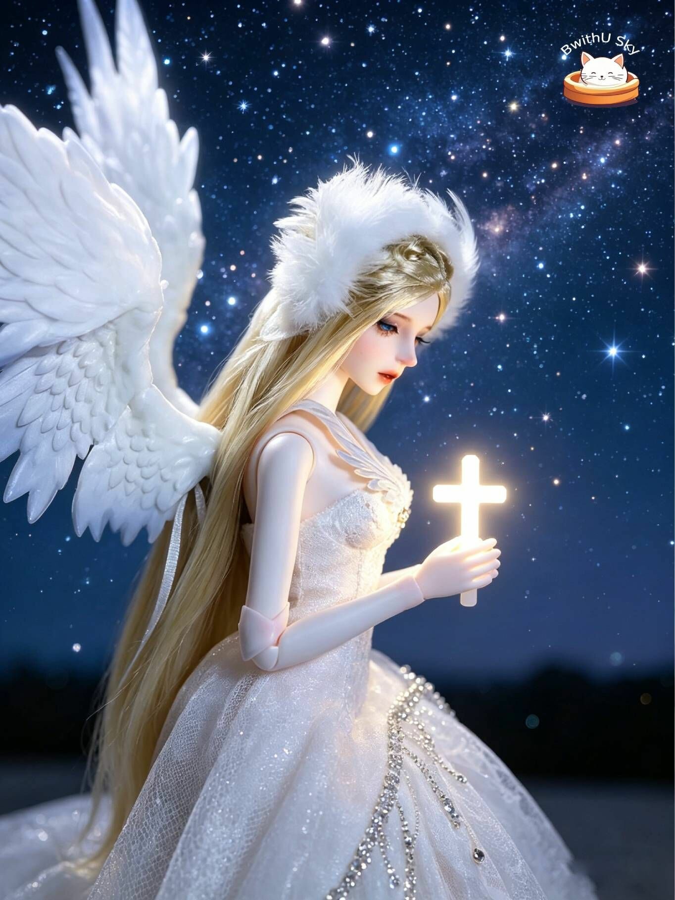 BwithUSky Haniel 1/4 BJD Кукла: Белое платье ангела с большими крыльями, божественный романтический образ