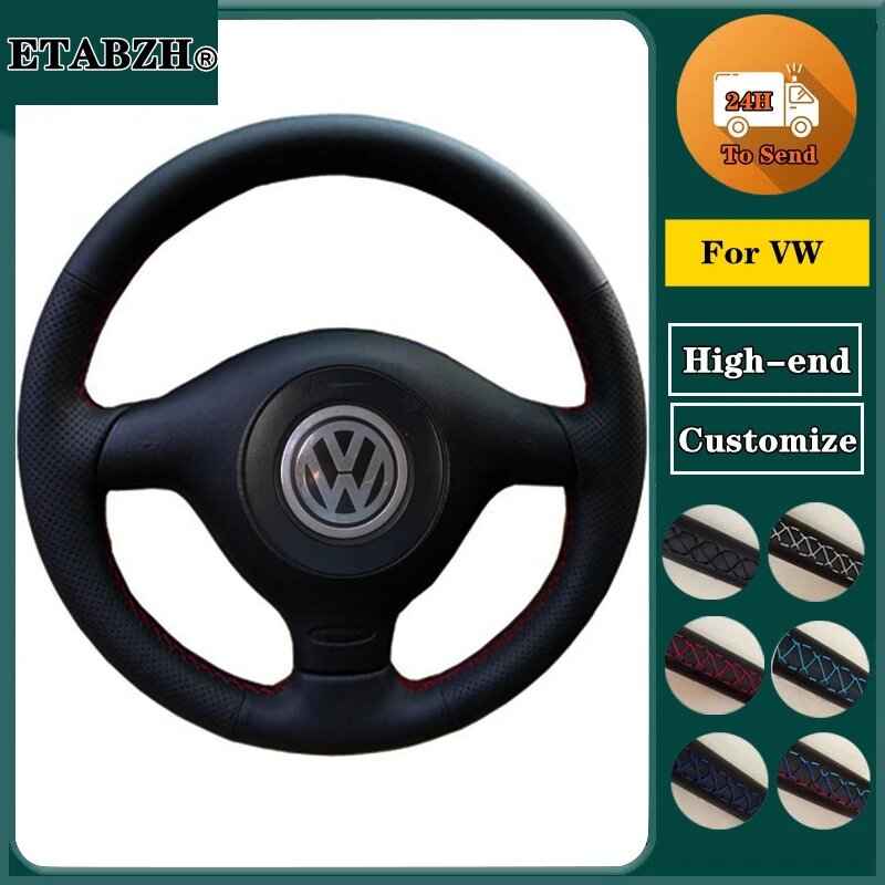 Черная плетеная крышка руля для VW Golf 4, Passat B5, Polo, Bora, Sharan, Skoda Fabia