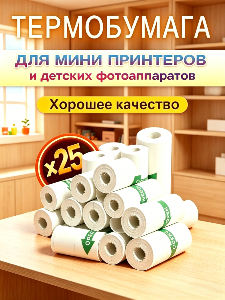 Термобумага для термопринтеров ThermoPrinter, 25 рул, 57 мм, для мини принтеров