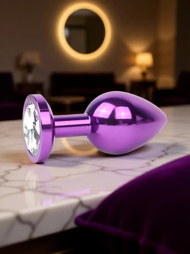 Anal Jewelry Plug Анальная пробка с кристаллом 8.2 см, фиолетовый/прозрачный