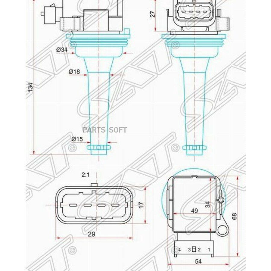 Катушка зажигания Volvo S60 00-10 / XC90 02-14 B5204FT, B5204T4, B5244T, B5244T3, B5254FS, B5254T, B5254T2 от официального дистрибьютора, SAT, артикул ST30713416