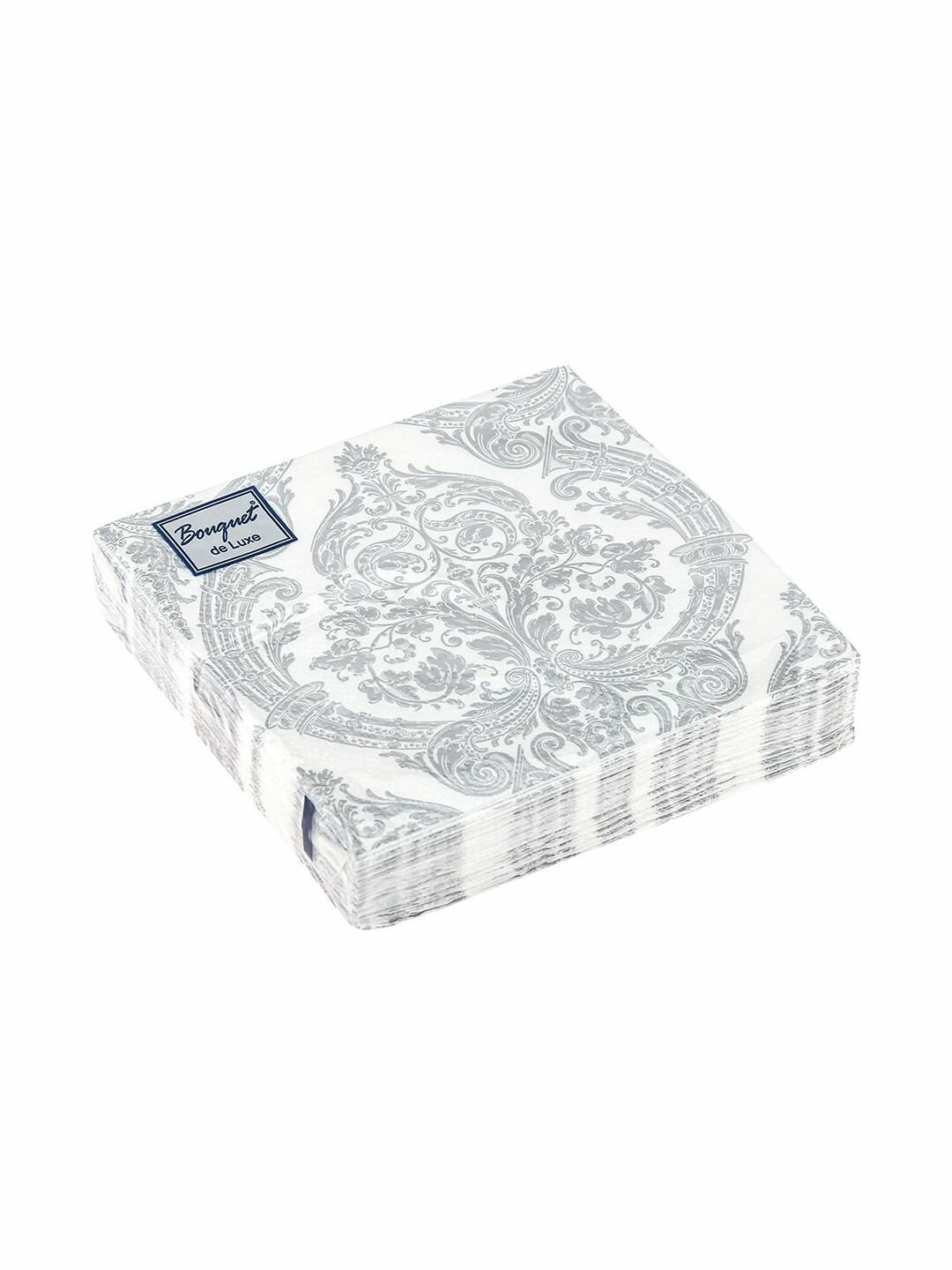 Салфетки бумажные трехслойные "Art Bouquet de Luxe" royal серебро на белом, 24х24см, в пачке 25 штук
