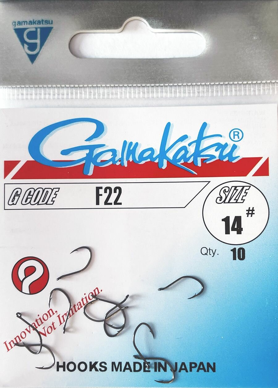 Крючки рыболовные Gamakatsu F22 №14 карповые фидерные для леща и карася, Япония для донной ловли для фидера