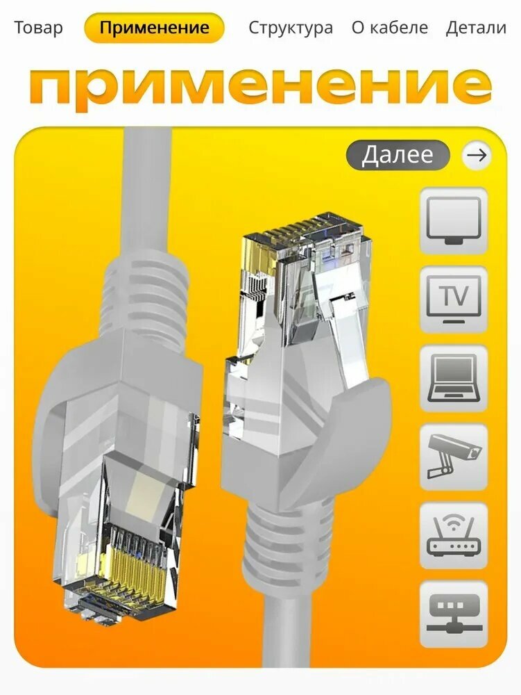 Кабель для интернет-соединения RJ-45/RJ-45, 15 м, серый