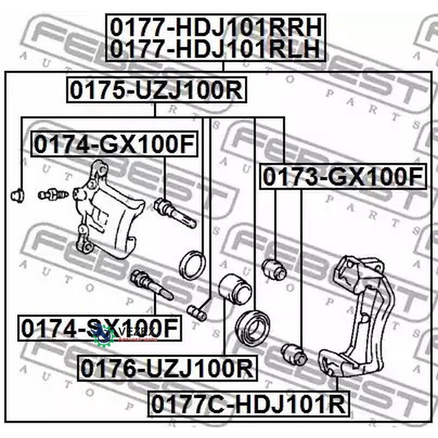 FEBEST 0177C-HDJ101R Скоба суппорта задняя TOYOTA LAND CRUISER 100 HDJ101/UZJ100 1998-2007 0177C-HDJ101R