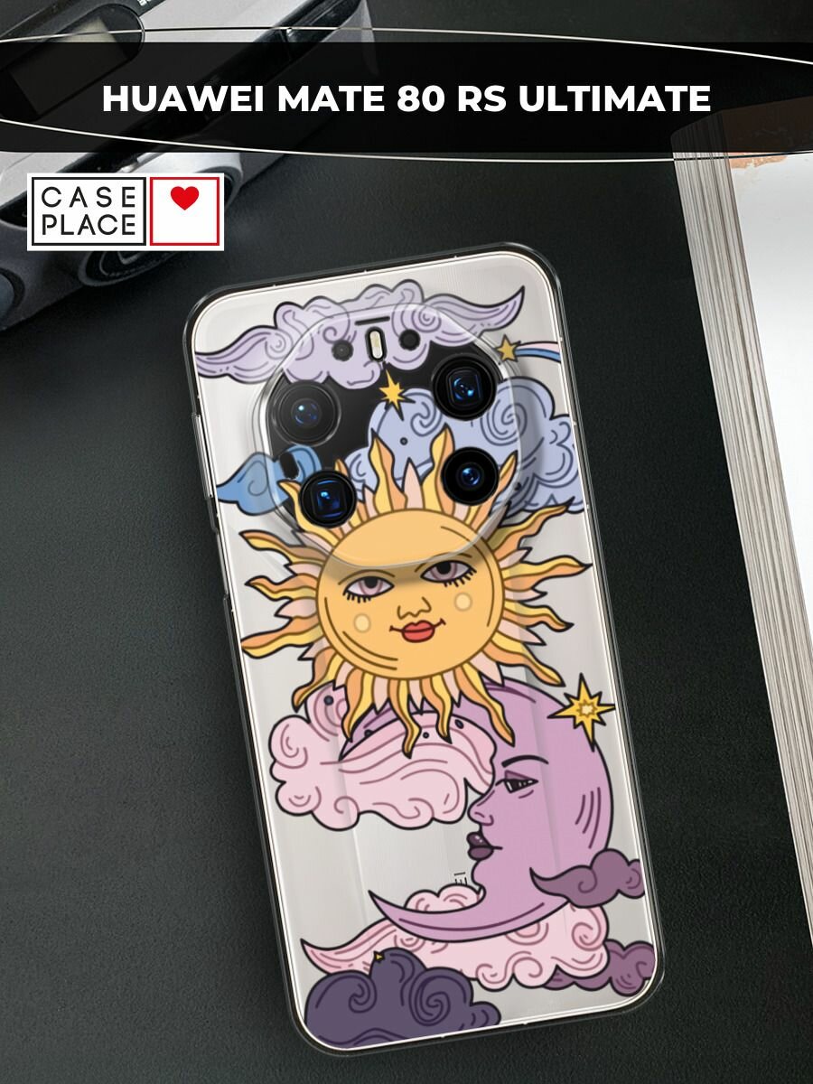 Чехол на Huawei Mate 80 RS Ultimate / Хуавей Мейт 80 РС Ультимейт с принтом Sun and Moon, прозрачный