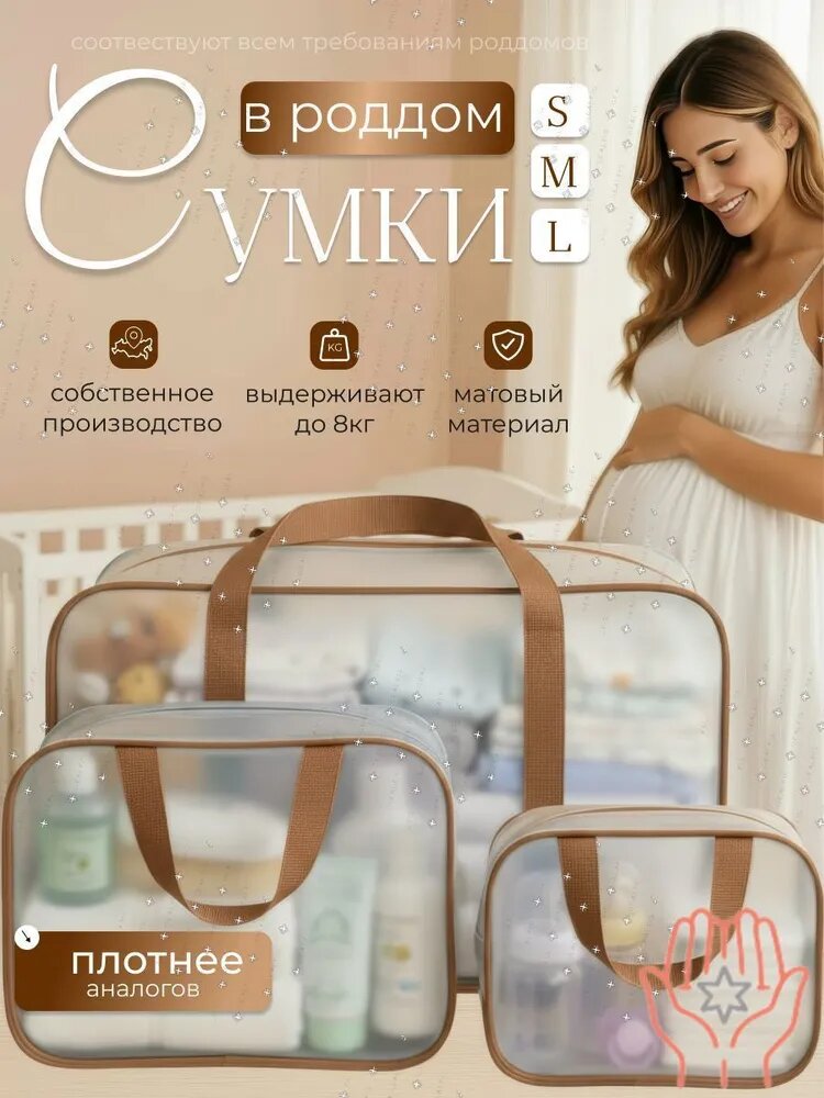 Сумки в роддом прозрачные для беременных набор 3 шт. без наполнения для мамы и малыша