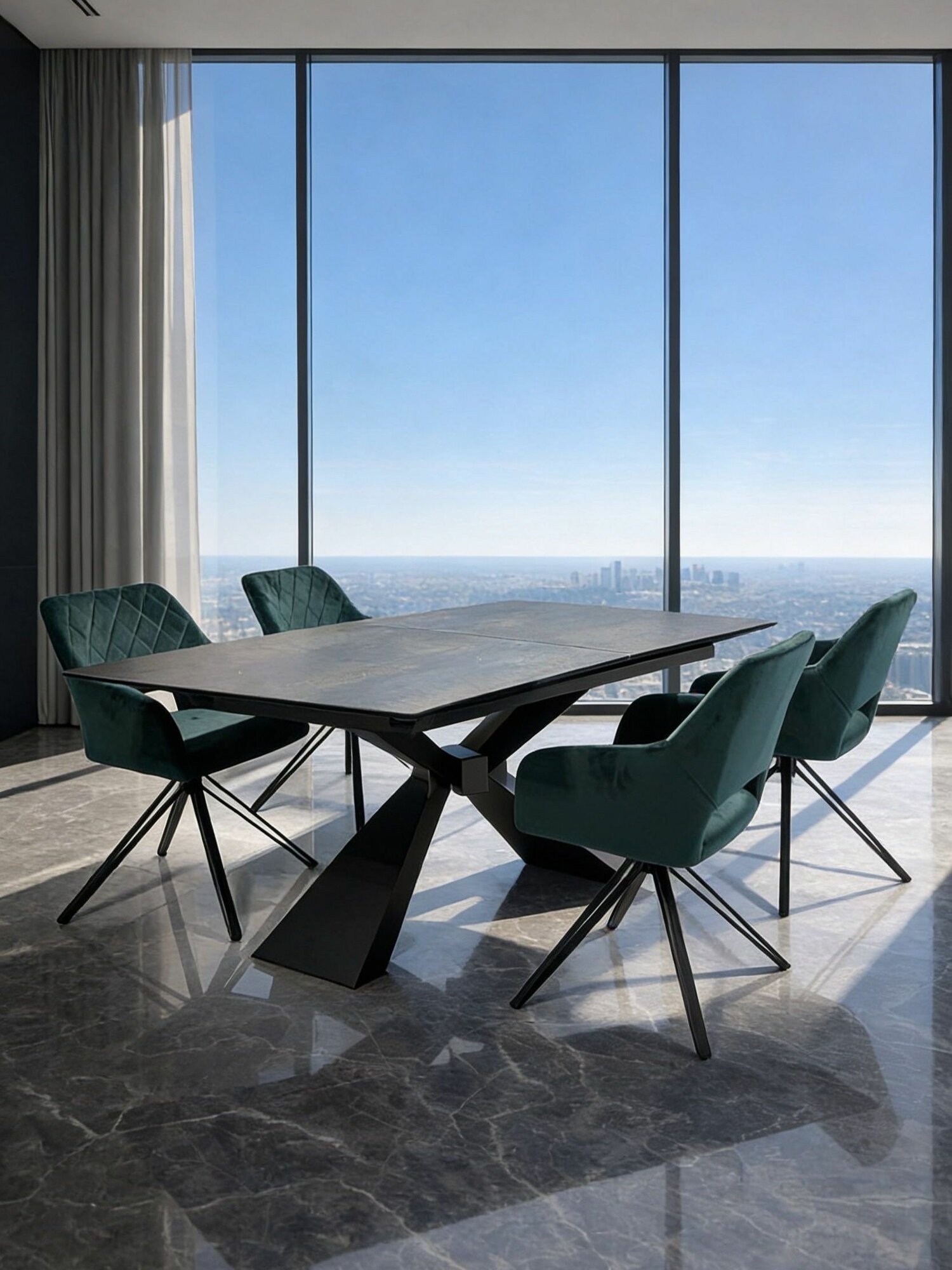 Стол с керамикой HALMAR LUCIANO 180-230x90 см, раздвижной, цвет синий мрамор/ножки черные