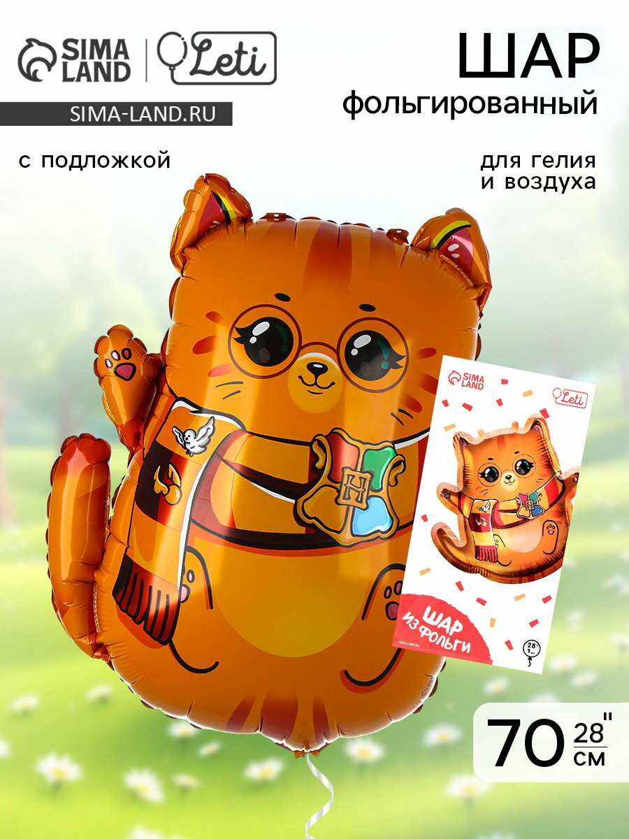 Воздушный шар фольгированный 28"Котик-волшебник", с подложкой