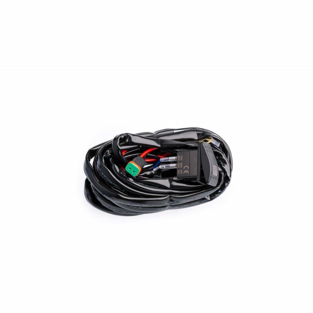 Проводка для Одной фары мощностью до 120W, 12V, Врезной выключатель прямоугольный, с реле и предохранителем.