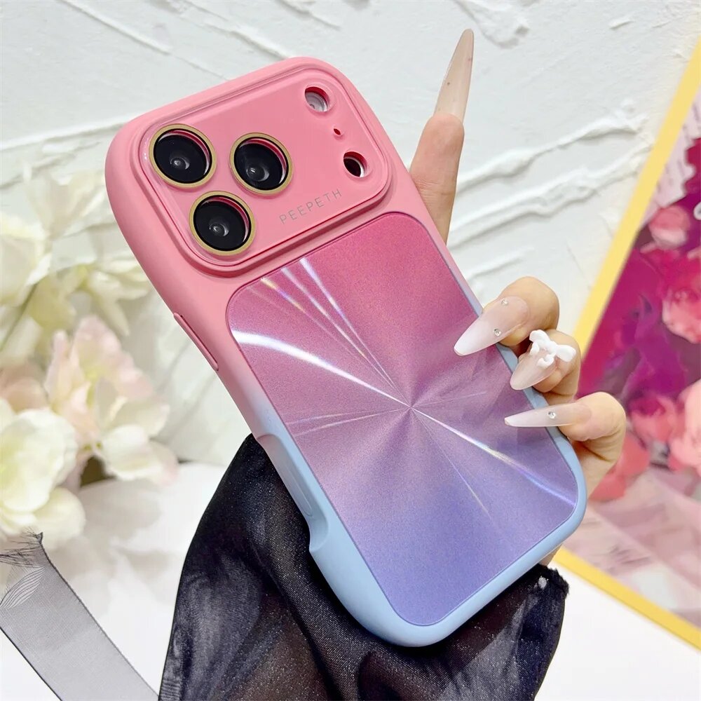 Блестящий чехол-бампер «Радужная Аврора» для iPhone 17, 16, iPhone17 Про Макс, Розовый, Pink Blue