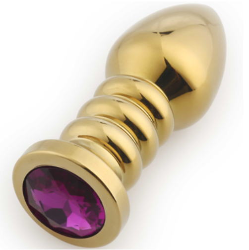 39891 Play Secrets Thread Butt Plug, золотой/фиолетовый. Анальная пробка с ребрами и кристаллом