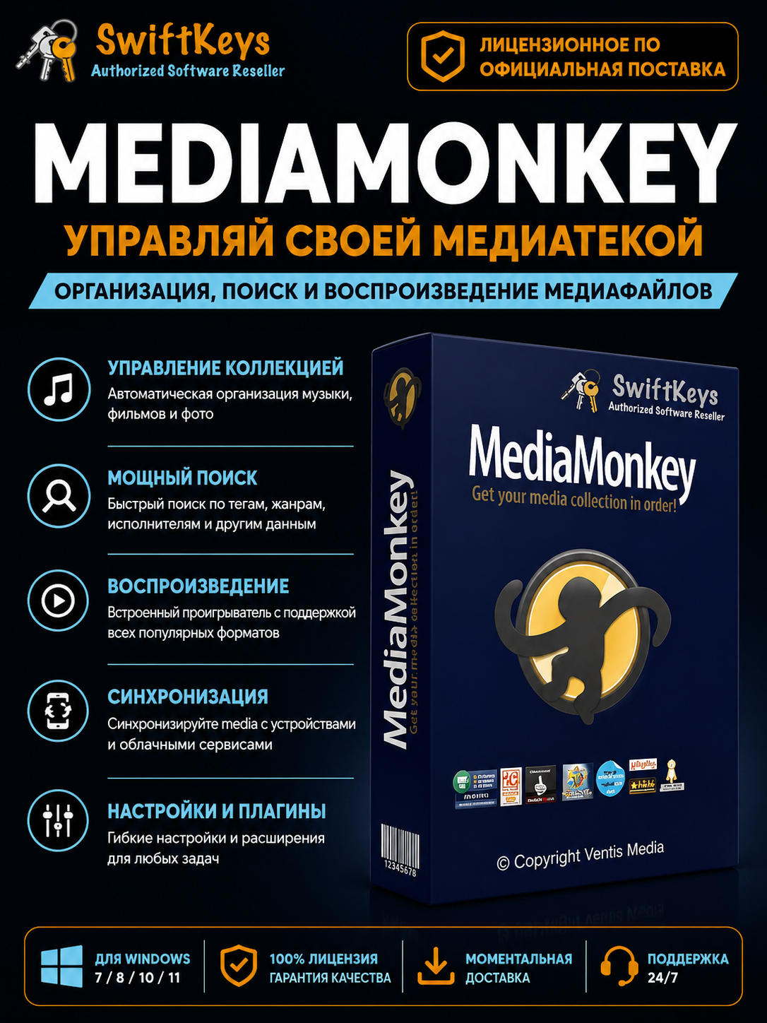 Аудиоредактор MediaMonkey 2024, цифровая доставка, бессрочная лицензия